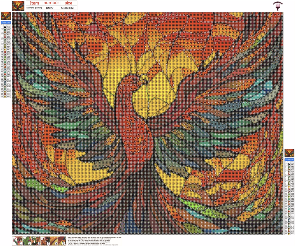 Phoenix Glass Art Gem Painting Kit – Gem Canvas LB