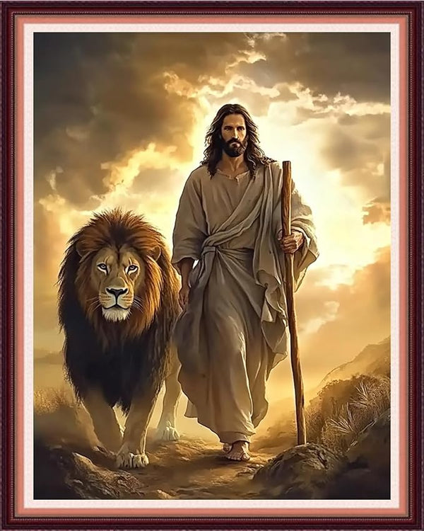 The Lion and the Shephard Cross-Stitching Kit – Gem Canvas LB